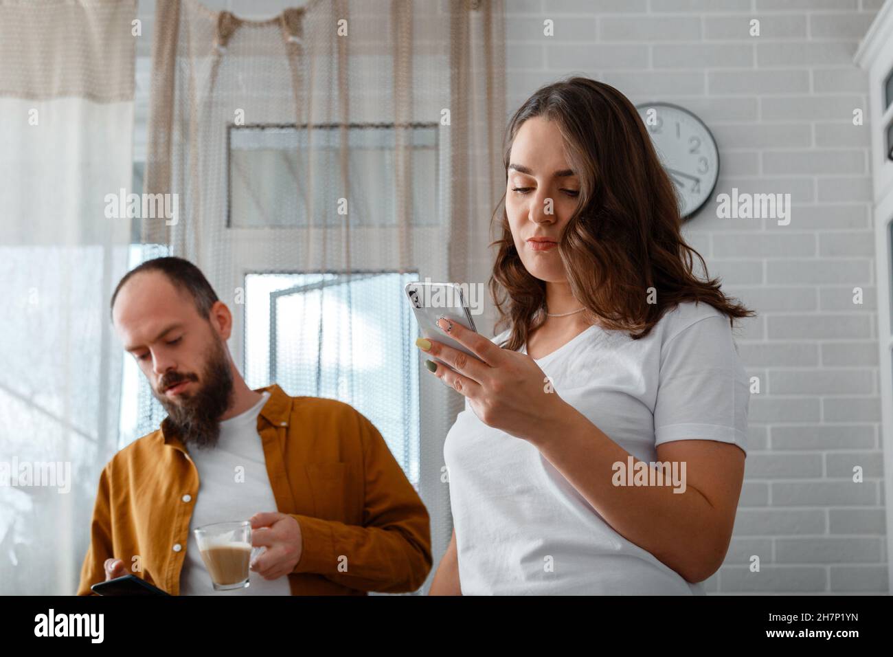 Sad Angry young married couple after conflict fight ignoring each other ...
