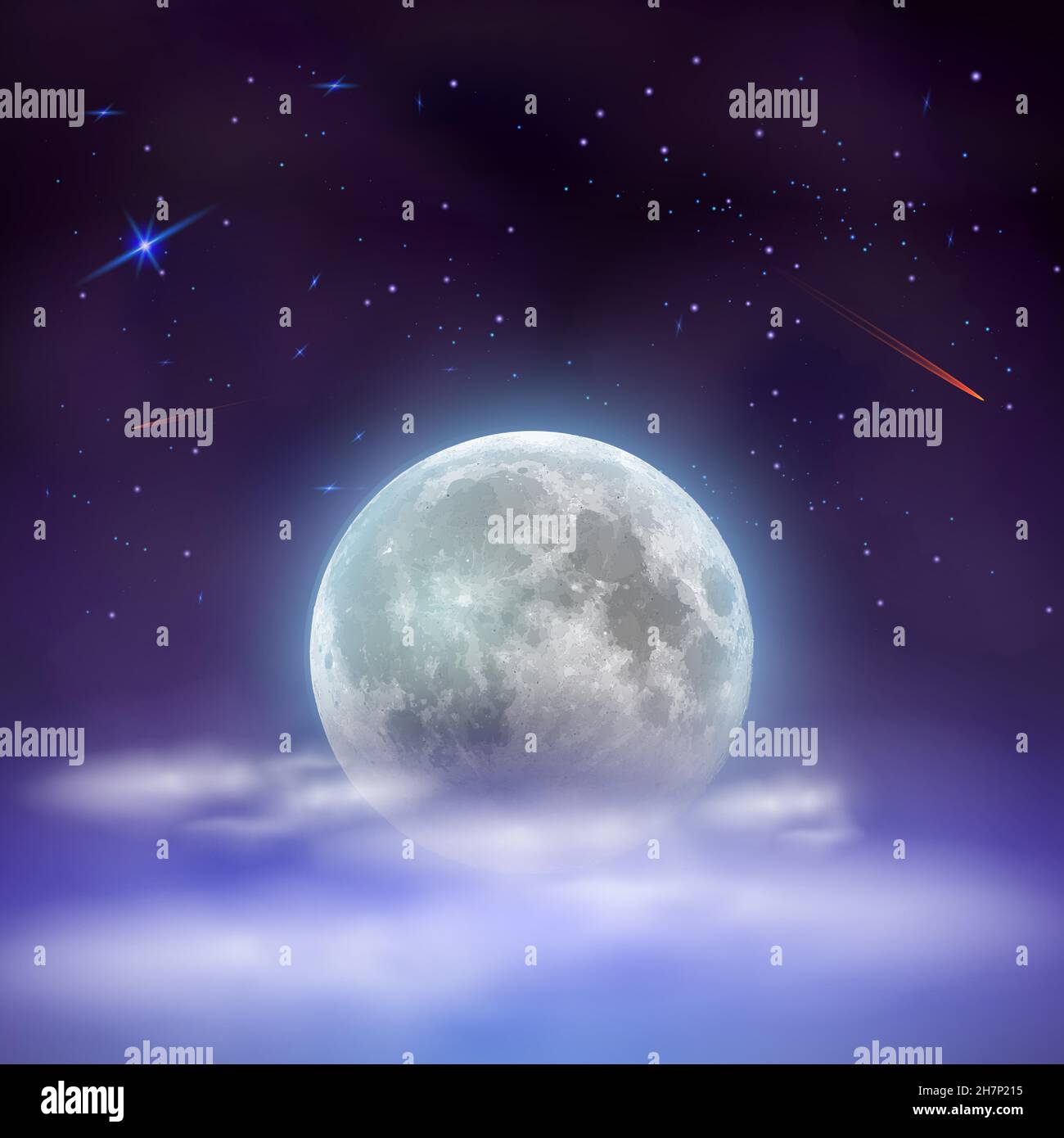 Night sky with full moon hidden behind clouds. Magical mystical night ...