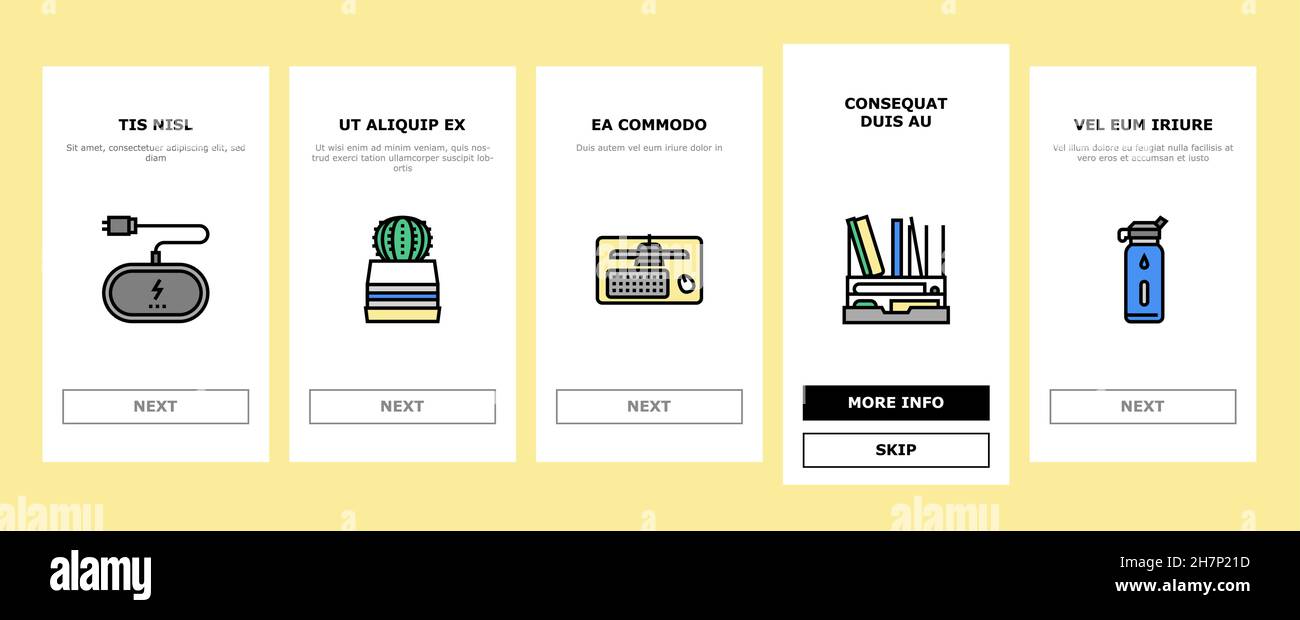 Workplace Accessories And Tools Onboarding Icons Set Vector Stock ...