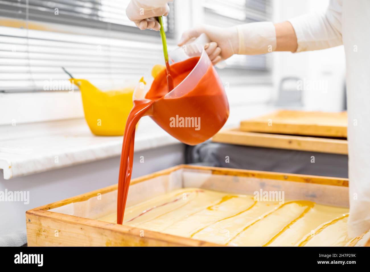 manual production of colored organic soap in the laboratory Stock Photo ...