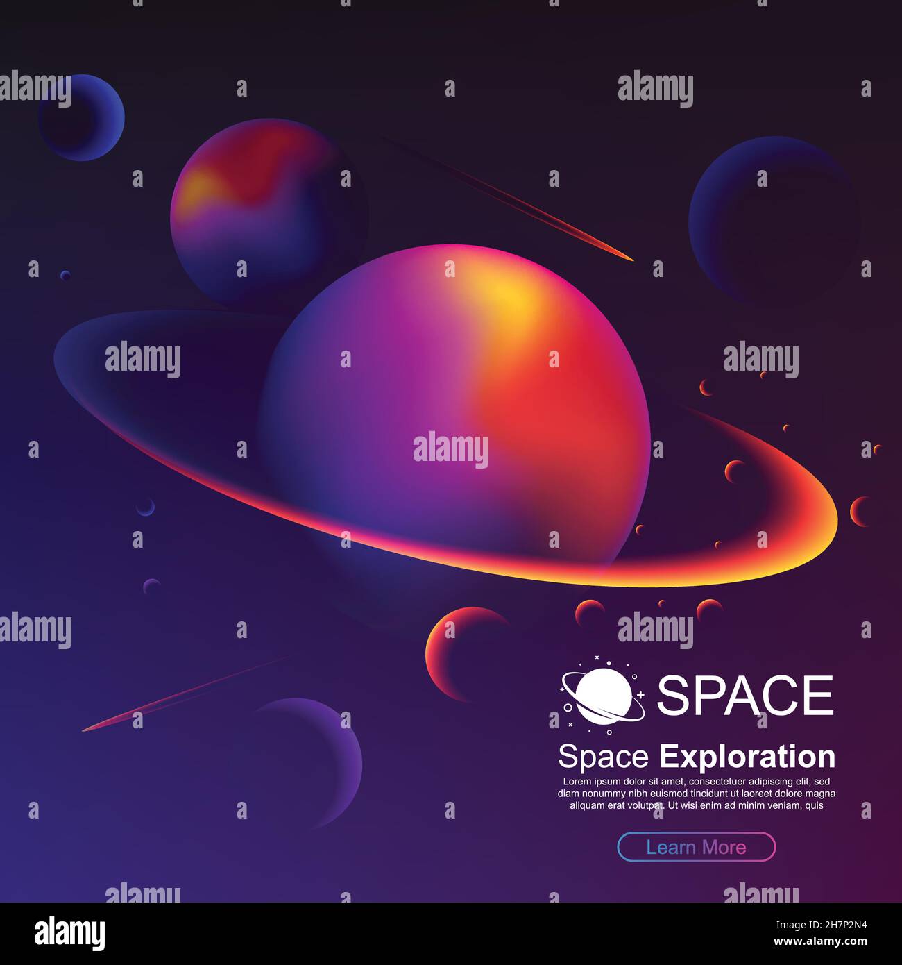 Vector space background with planet Saturn and stars. Space exploration ...