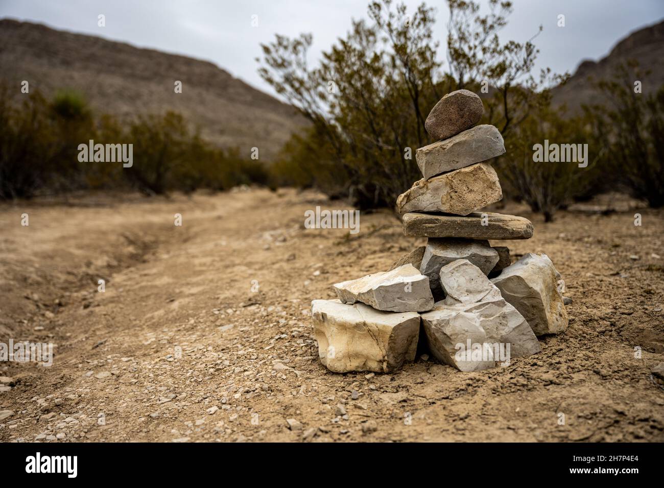 Stacked Rock Cairn On Side of Dirt Trail in Big Bend National Park ...