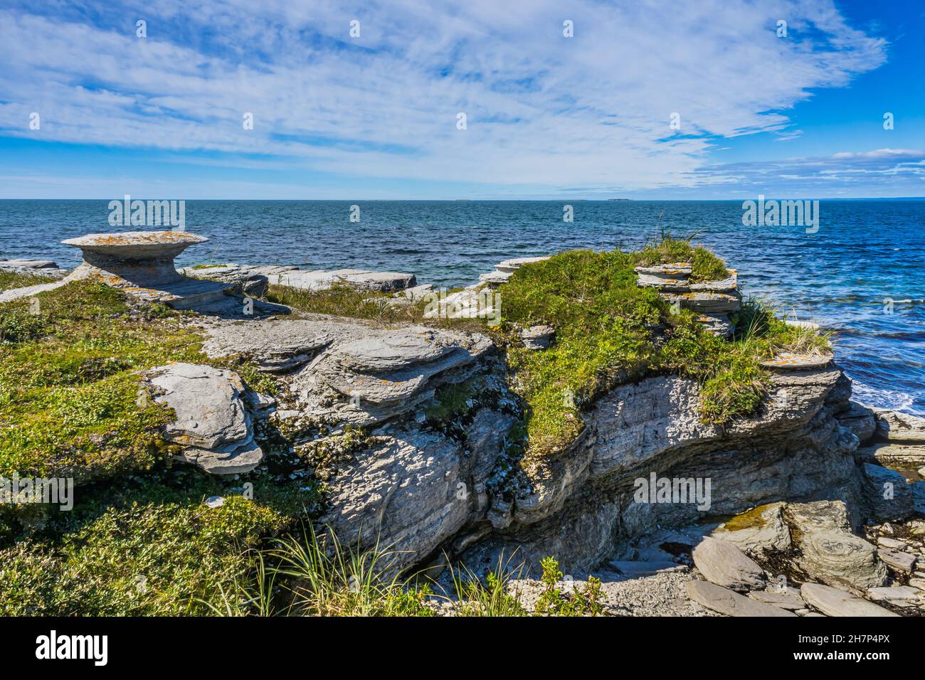 limestone outcroppings on the Nue Island, an island of the Mingan ...