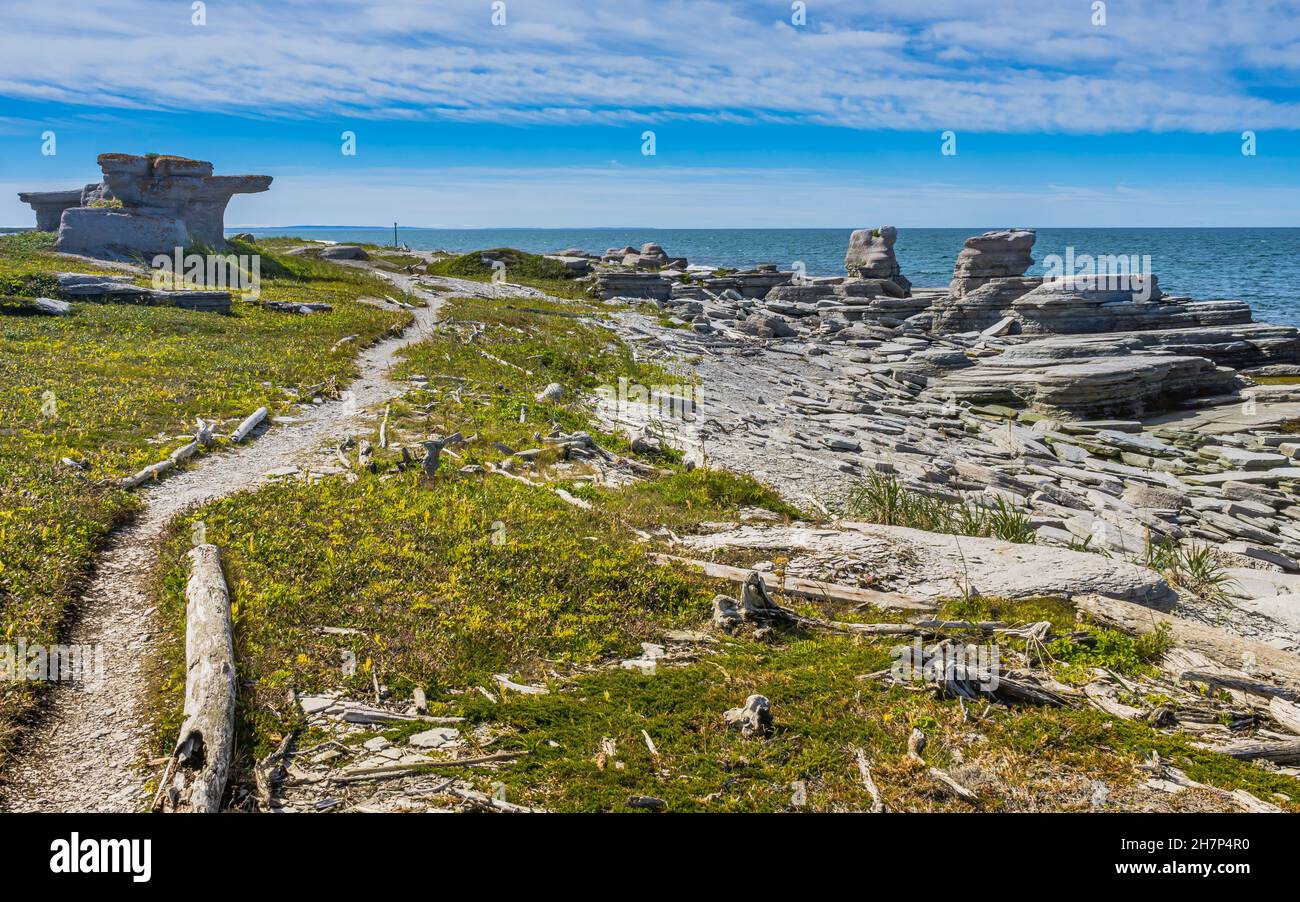 limestone outcroppings on the Nue Island, an island of the Mingan ...