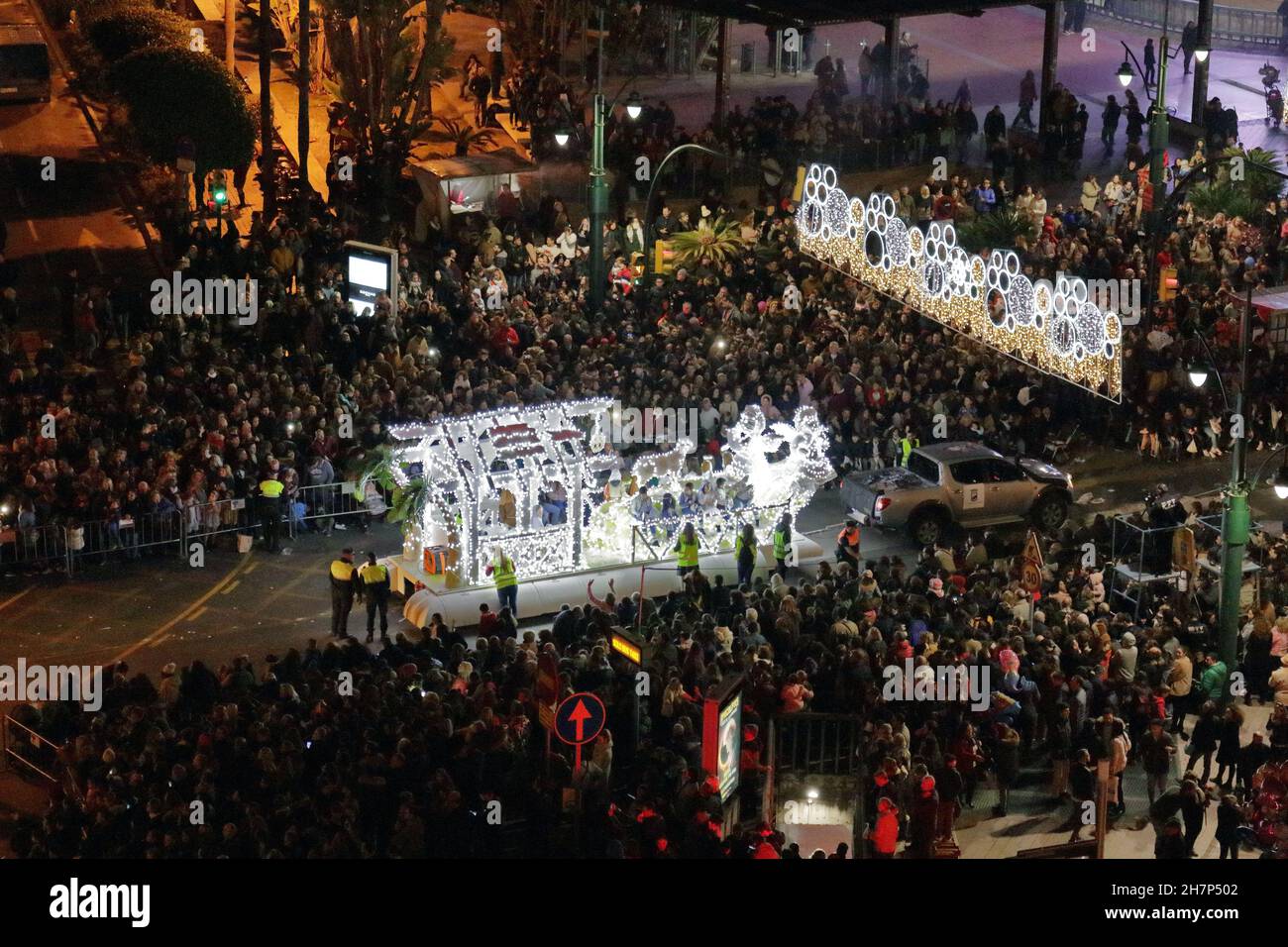 MALAGA, SPAIN - Jan 05, 2019: Float in the three kings day parade on ...