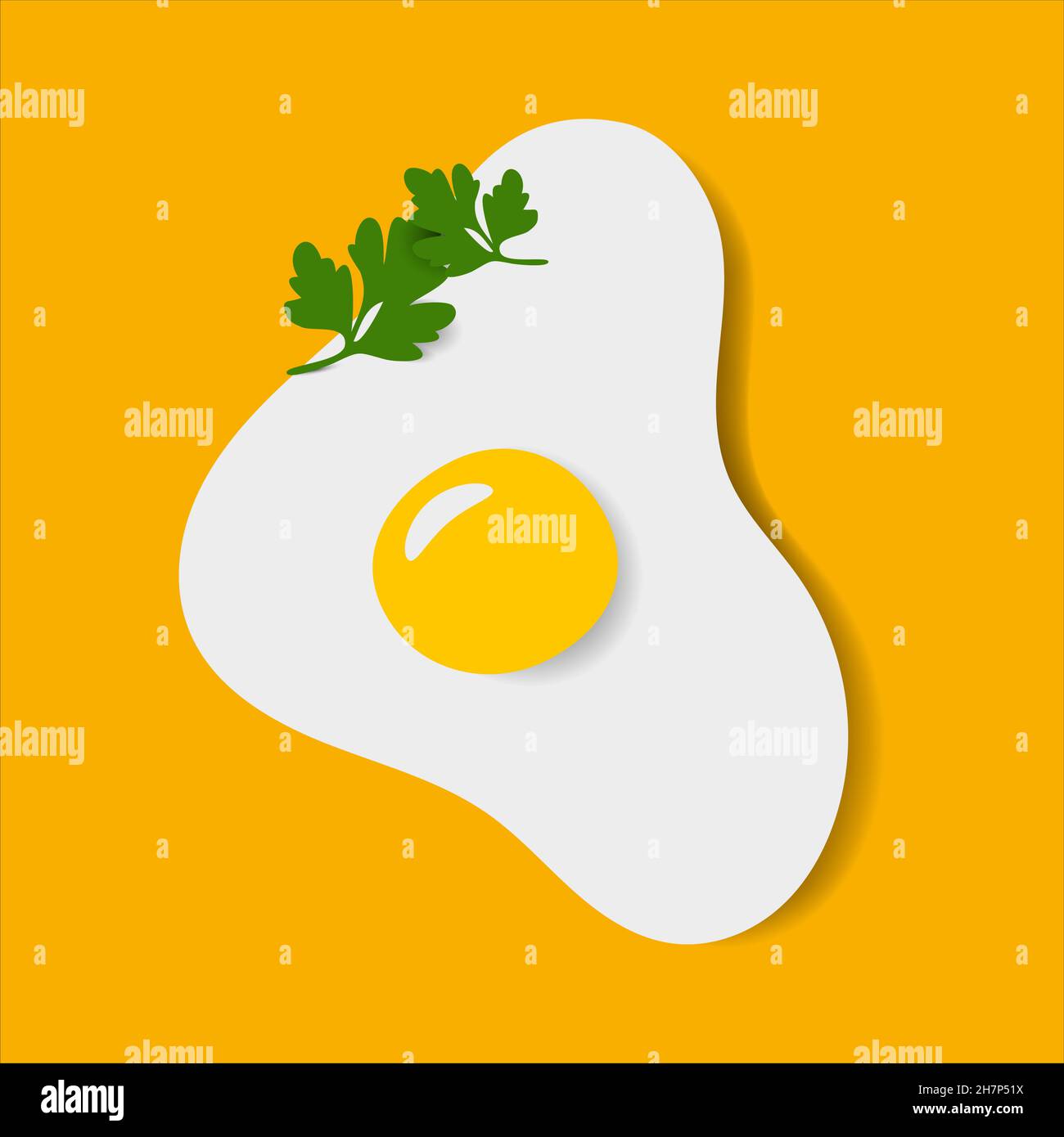 Fried egg top view. Flat style. Cut paper effect. Isolated on yellow background Stock Vector ...
