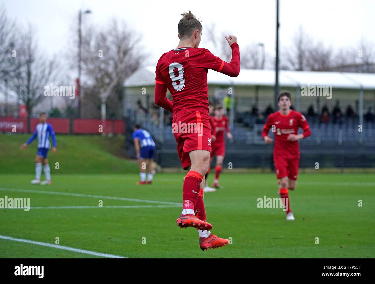 Liverpool's Max Woltman celebrates scoring their side's third goal of ...