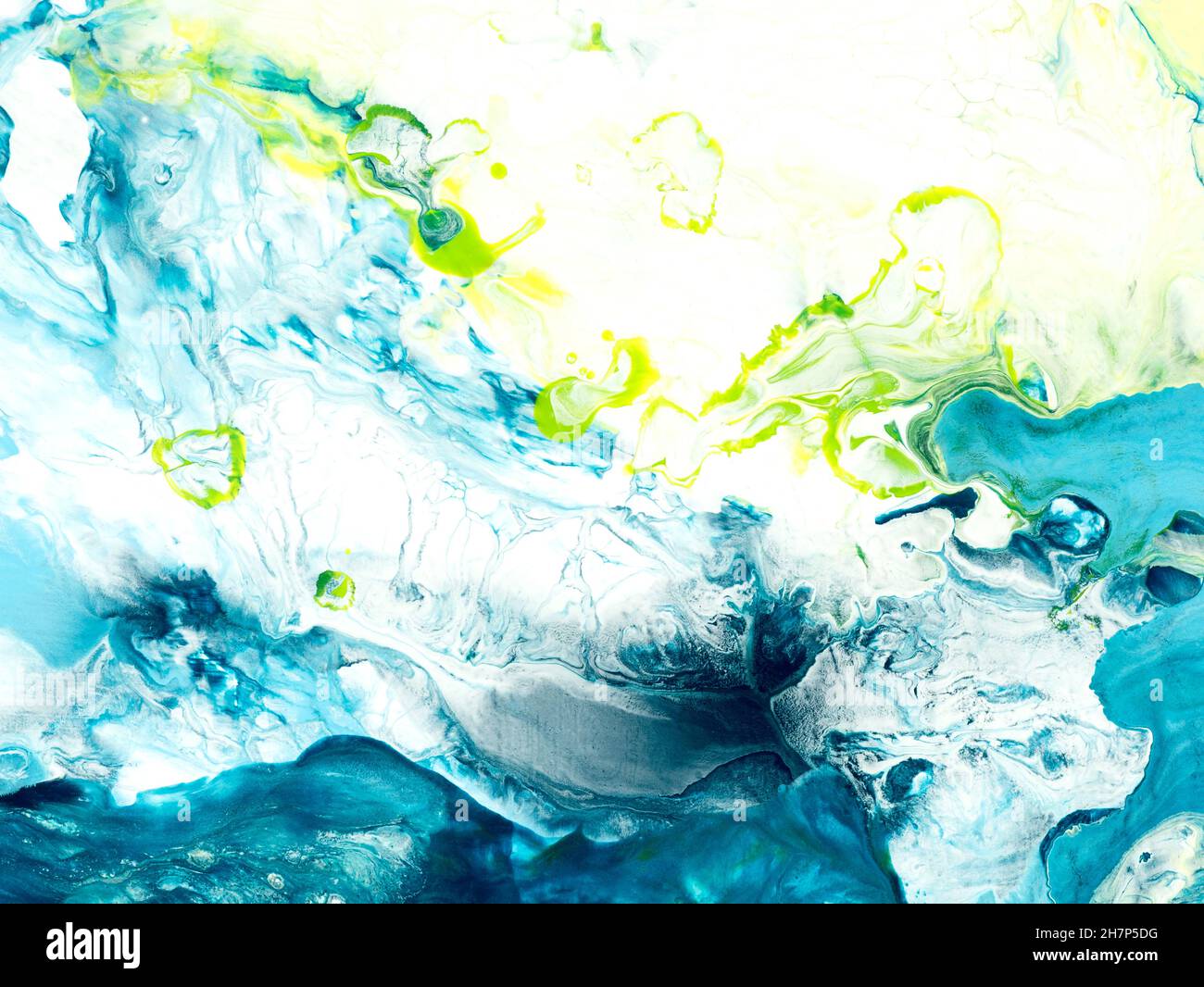 Abstract art blue and lime color soft painting, creative hand painted ...