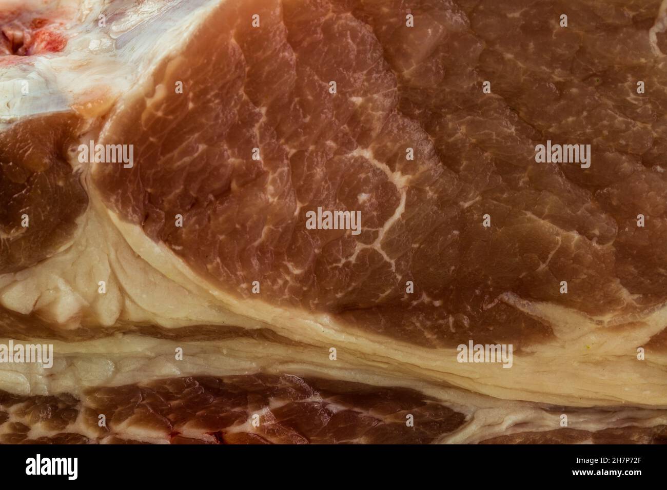 Pork loin or back joint with marbled fat, landscape. Texture or ...