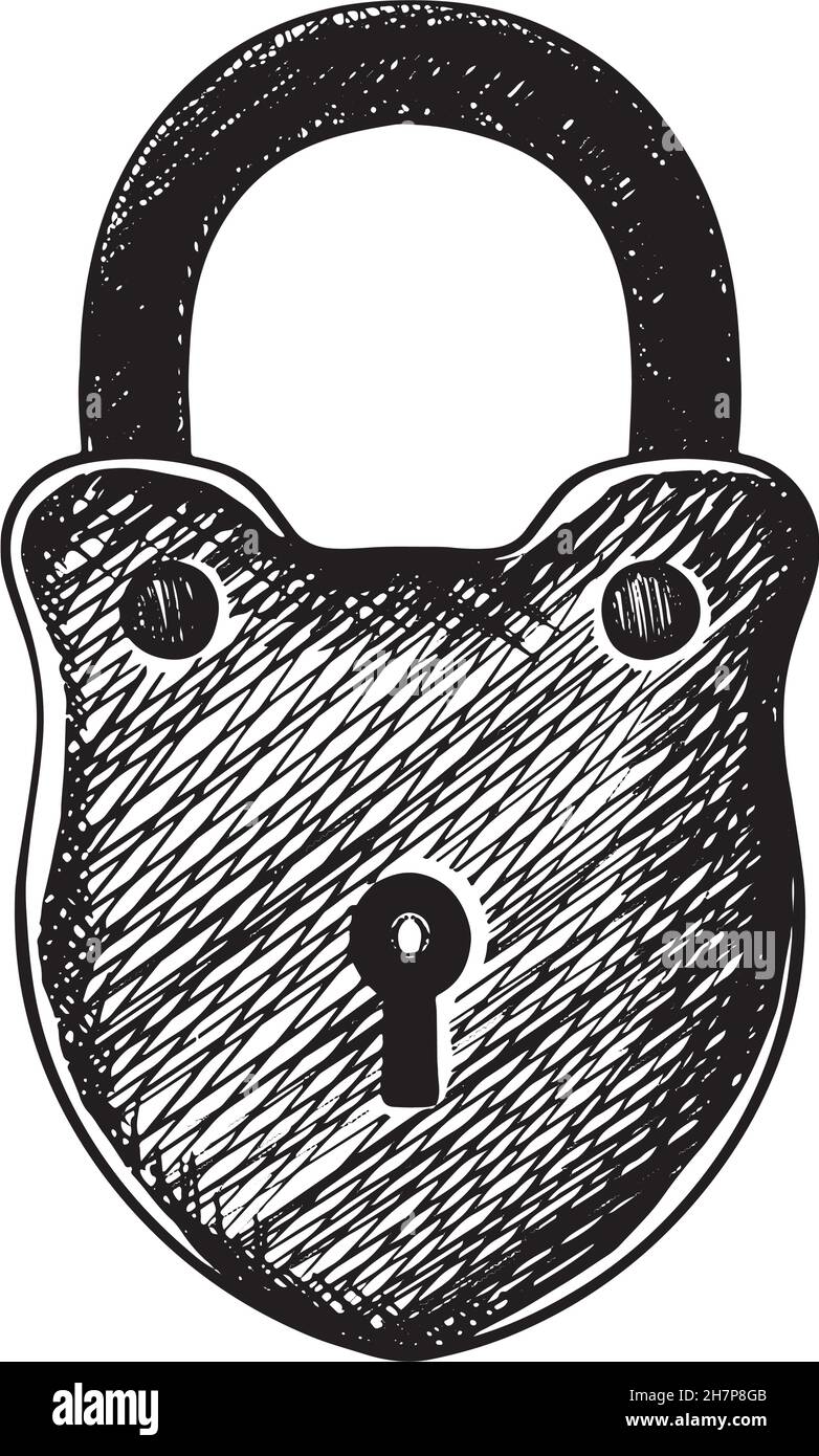 hand drawn icon. Old lock. Isolated on white background Stock Vector ...