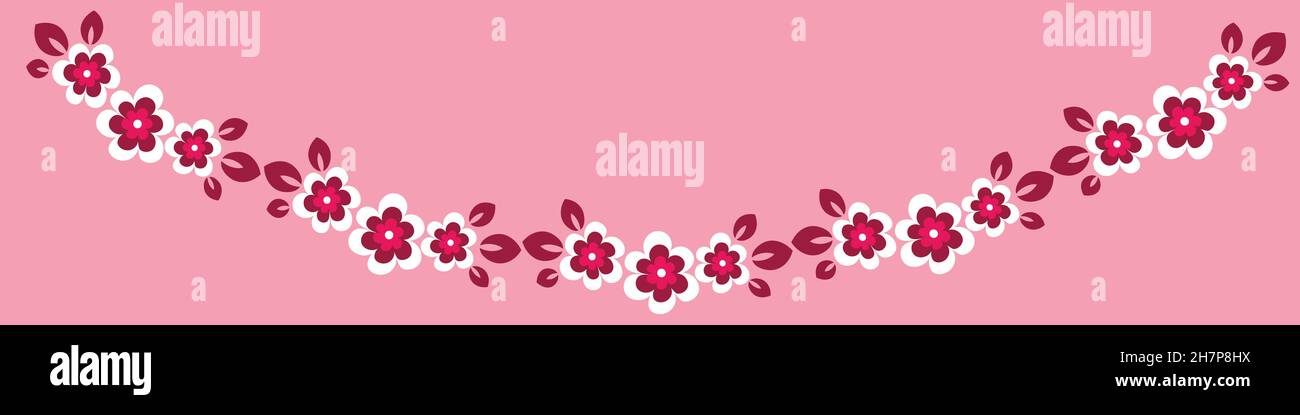 Illustration on a sheet of 4x1 format - stylized flowers with leaves ...