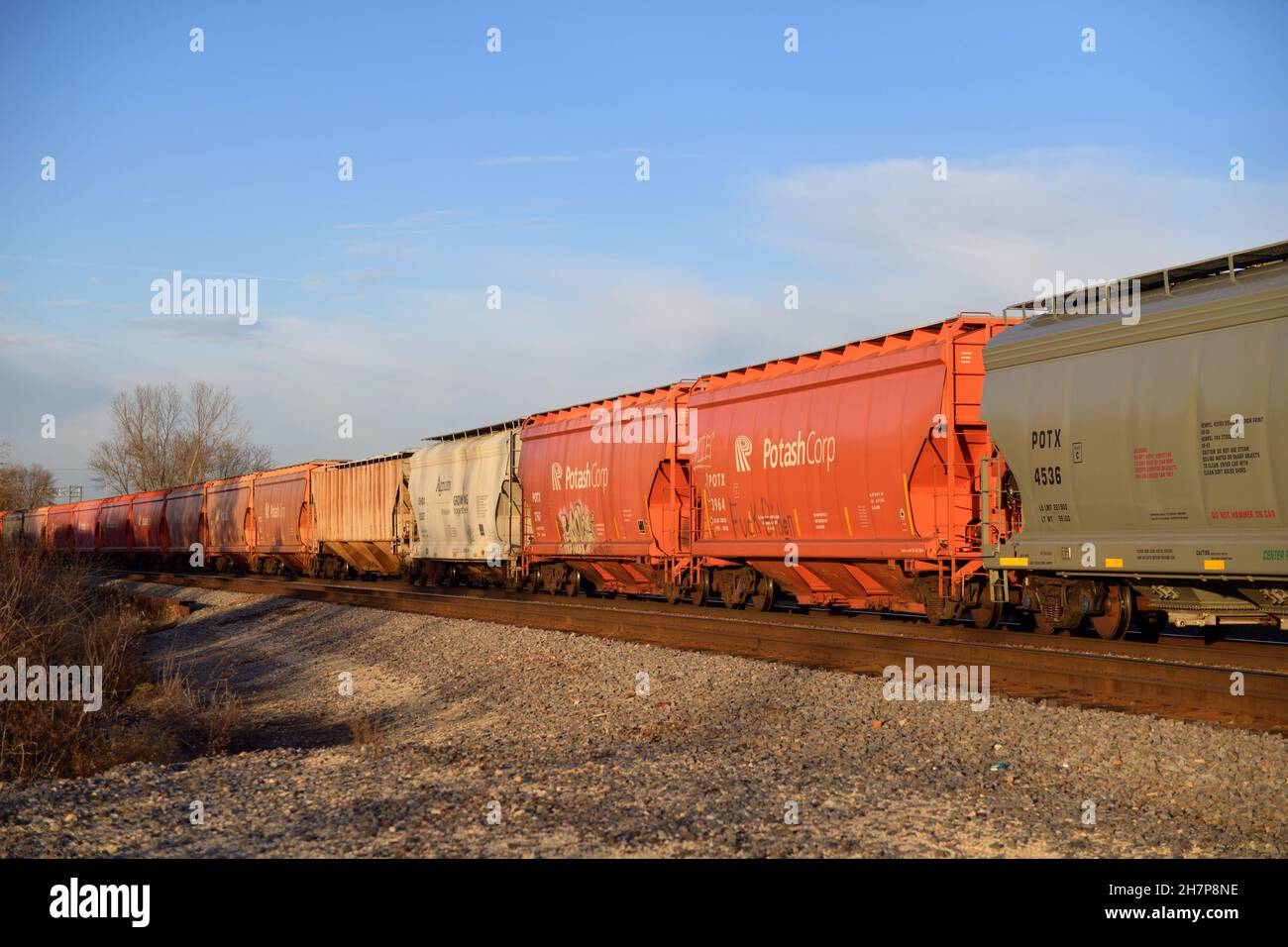 Hoffman Estates, Illinois, USA. A freight train negotiating through a ...