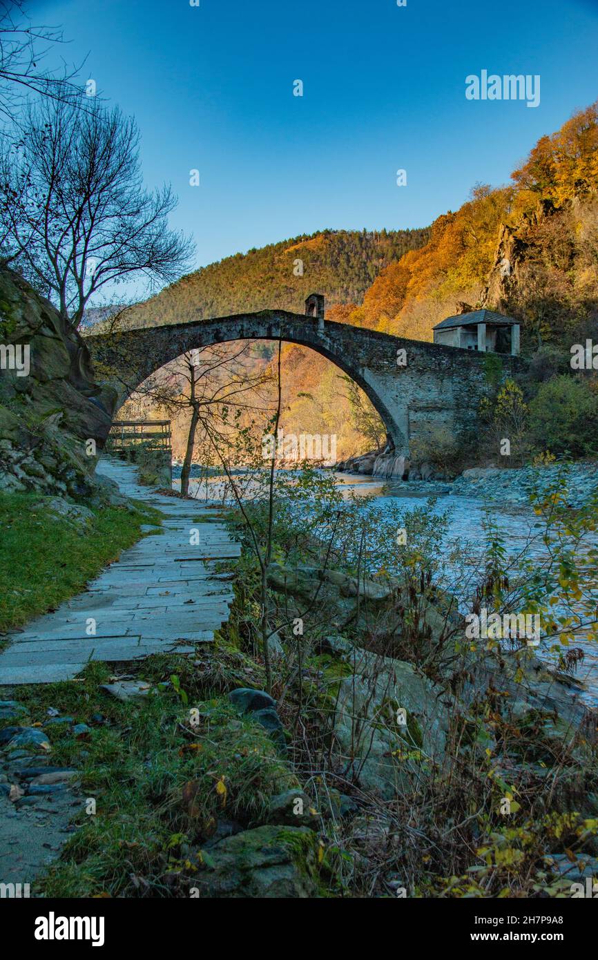 Devil's bridge or Ponte del Diavolo, built in 1376, is located in a ...