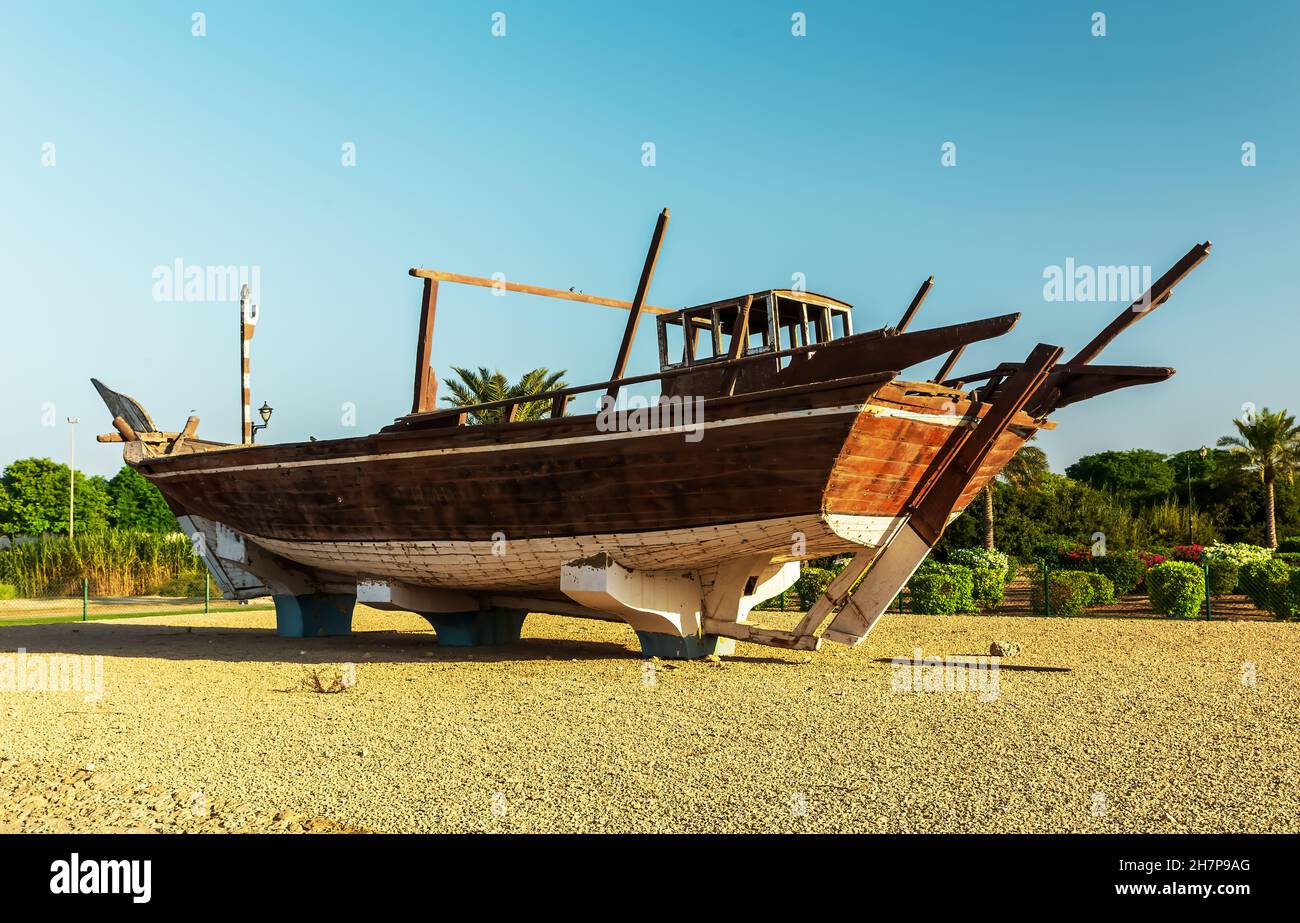 A Traditional wooden Boat in Aqua Park at Jubail Saudi Arabia Stock ...