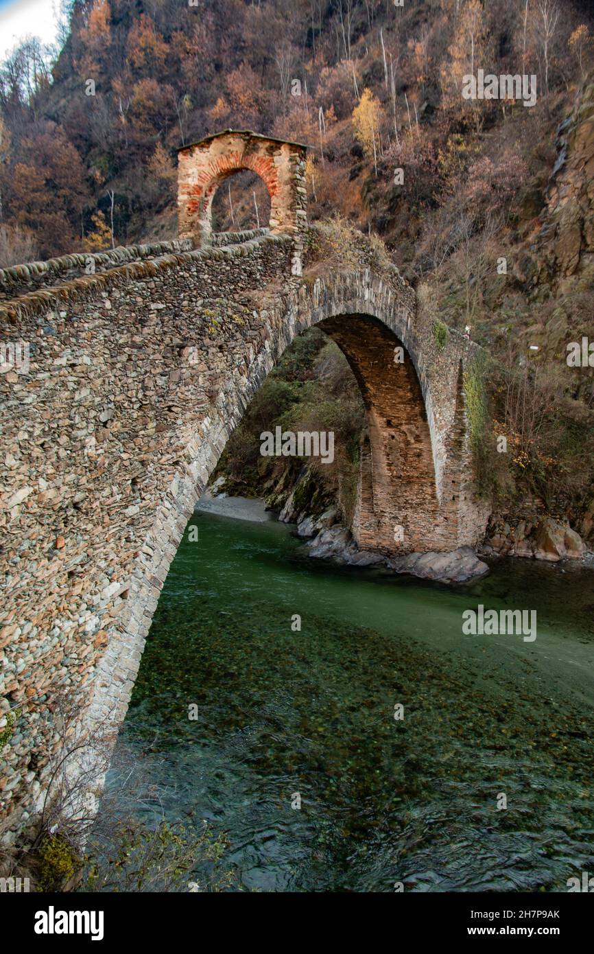 Devil's bridge or Ponte del Diavolo, built in 1376, is located in a ...