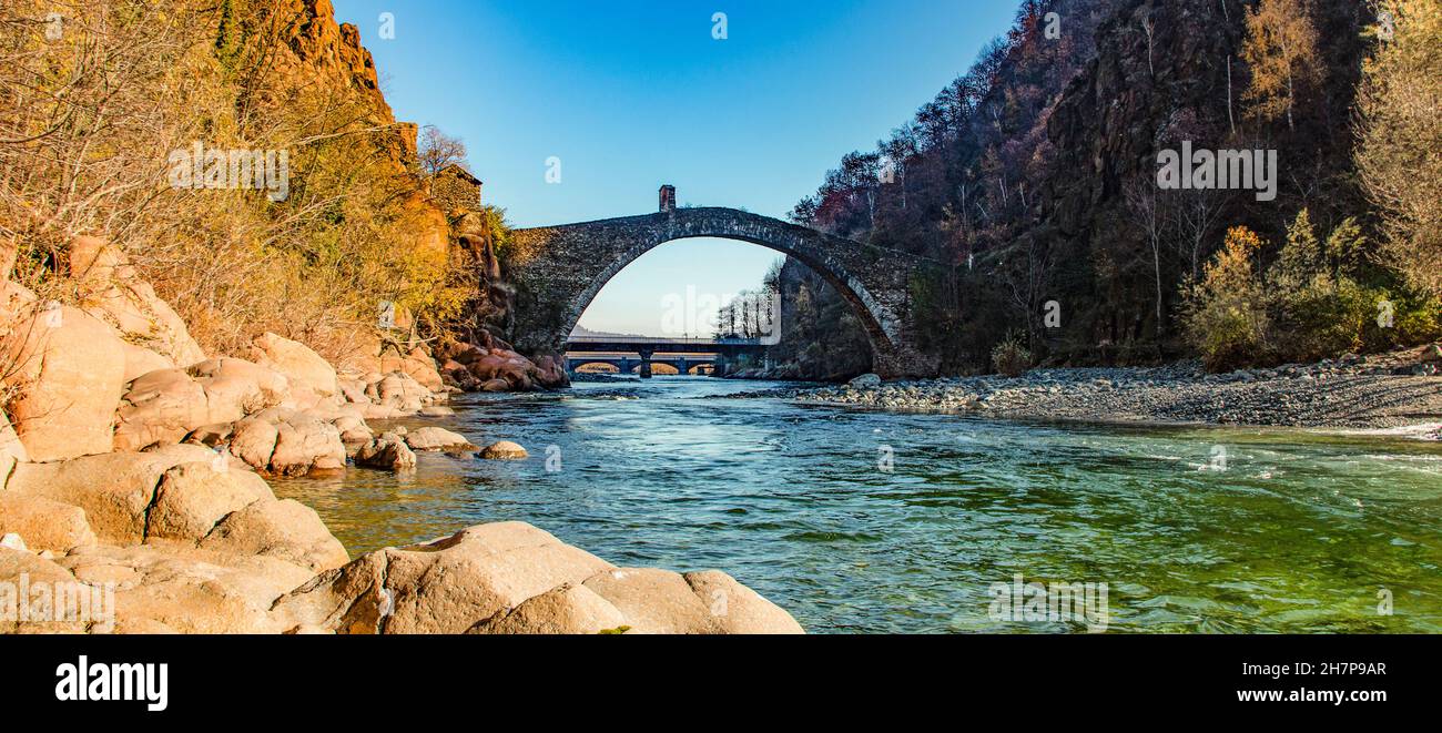 Devil's bridge or Ponte del Diavolo, built in 1376, is located in a ...