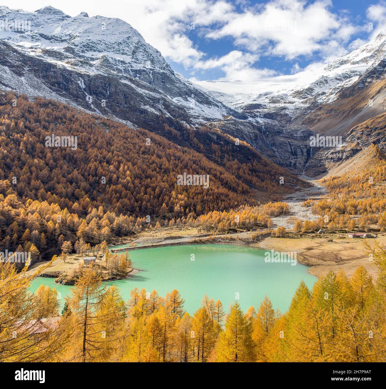 Palu Lake below Piz Palu glacier in Swiss Alps in autumn day, Canton of ...