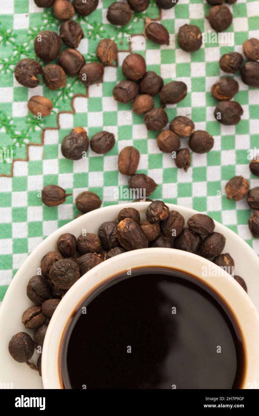 Mug wit hoth coffee and dried coffee bean , roasted coffee bean in the ...