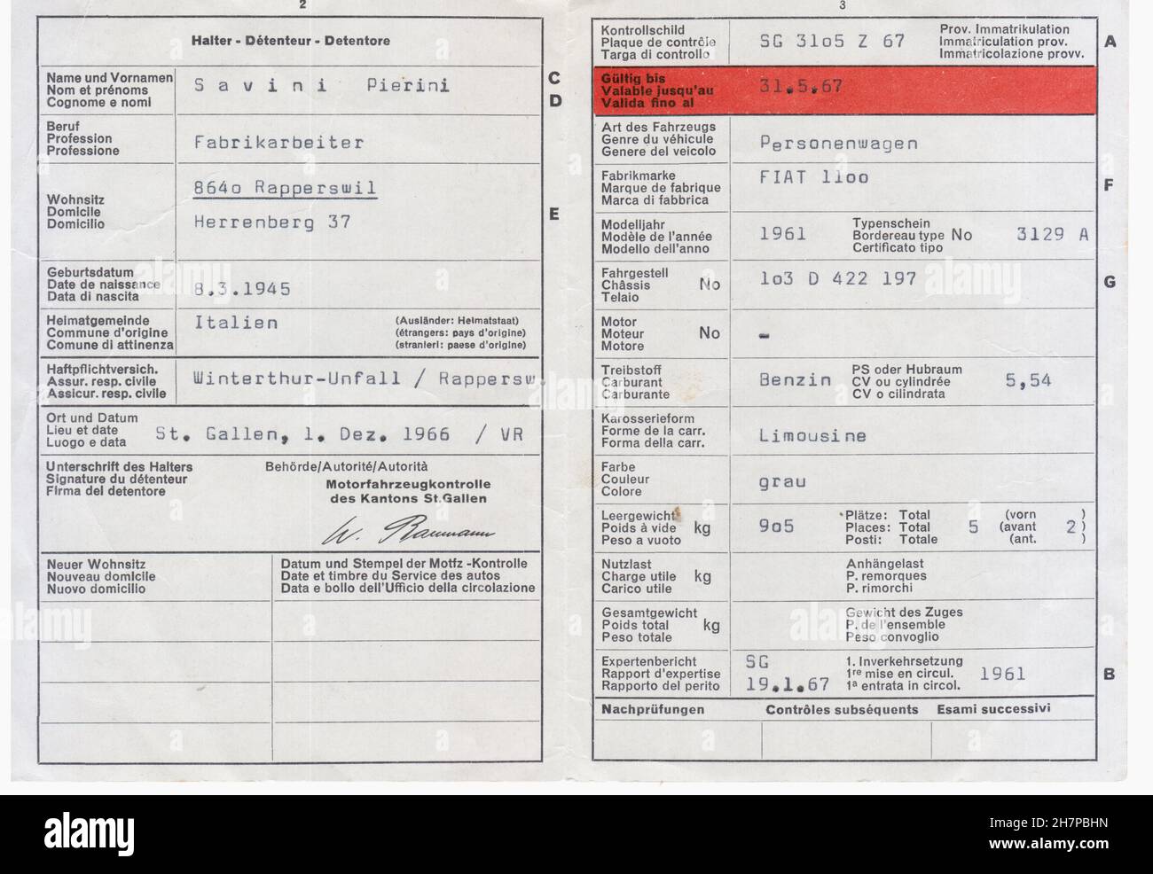 driving licence of the Swiss Confederation, year 1967 Stock Photo - Alamy