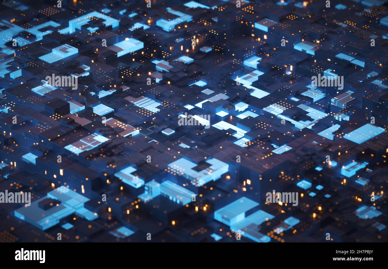 Circuit and materials, science and technology, 3d rendering. Computer ...