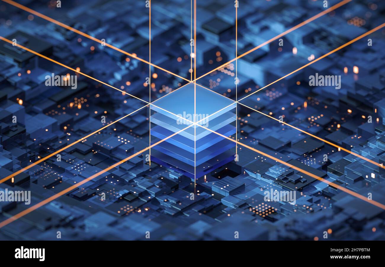 Circuit and materials, science and technology, 3d rendering. Computer ...