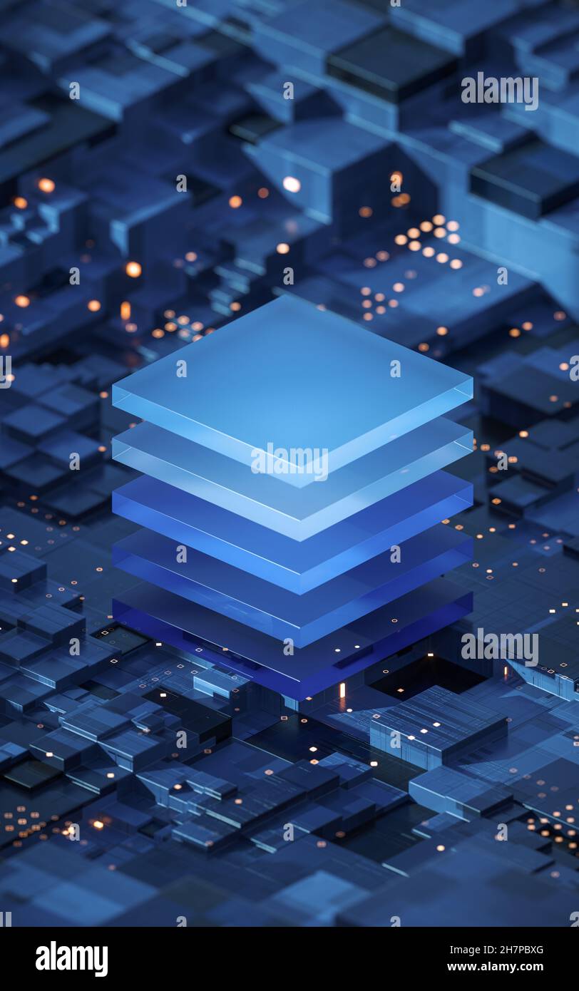 Circuit and materials, science and technology, 3d rendering. Computer ...