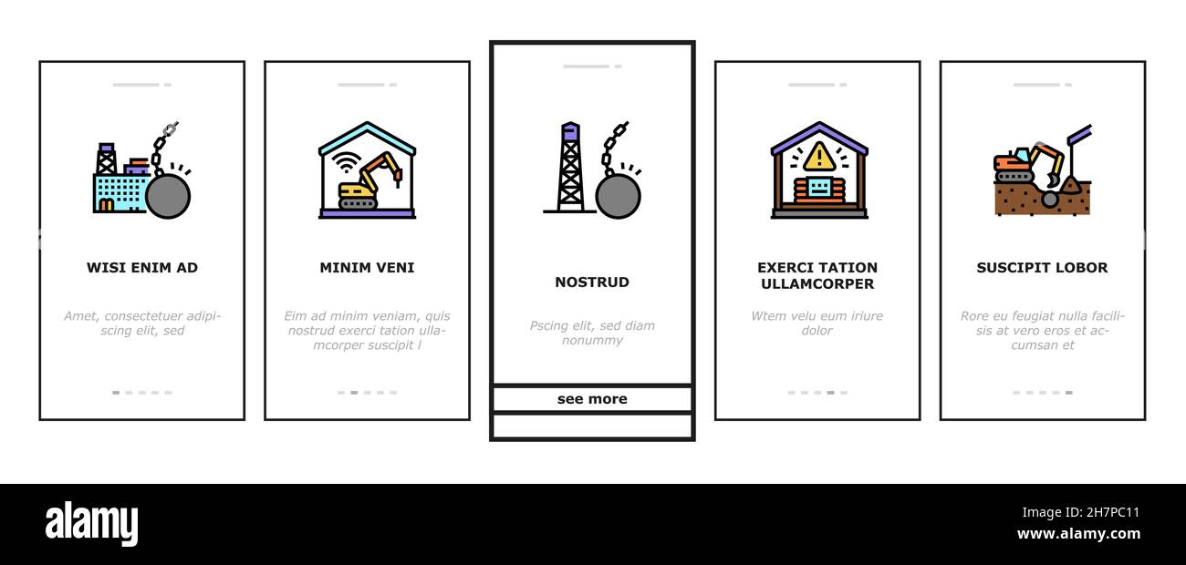Dismantling Construction Process Onboarding Icons Set Vector Stock ...