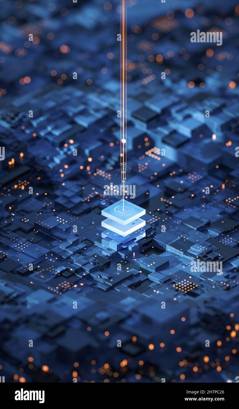 Circuit and materials, science and technology, 3d rendering. Computer ...