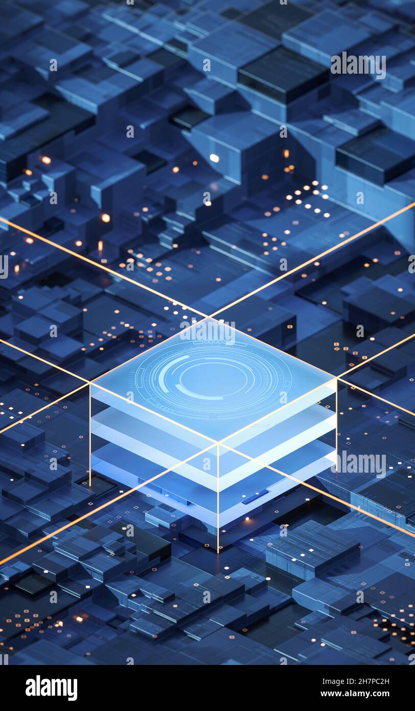 Circuit and materials, science and technology, 3d rendering. Computer ...