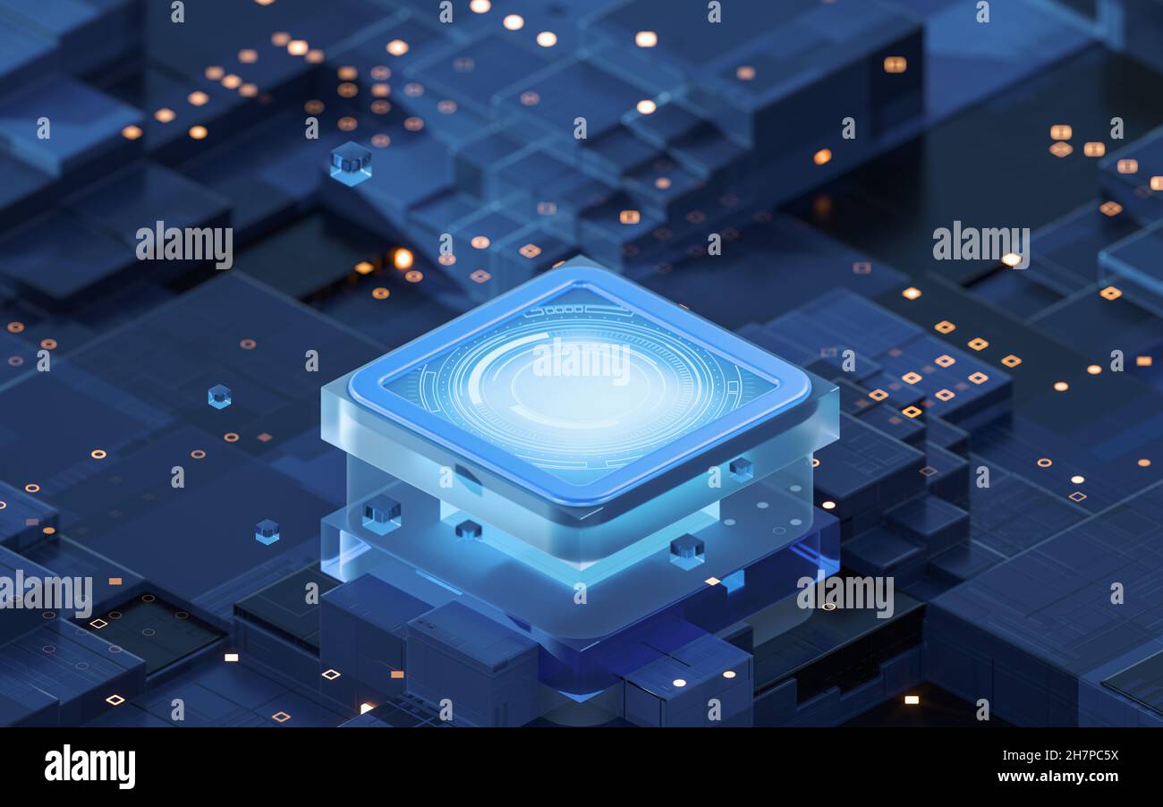 Circuit and materials, science and technology, 3d rendering. Computer ...