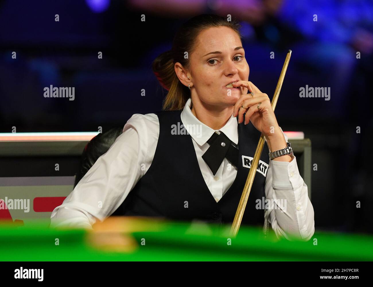 Reanne Evans during her first round match with Barry Hawkins on day two ...