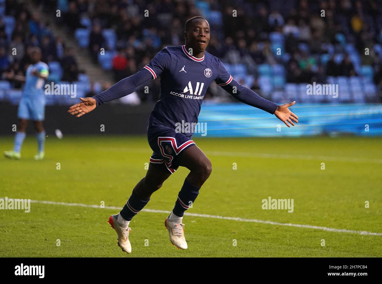 Paris Saint Germain's Djeidi Gassama celebrates scoring their side's ...