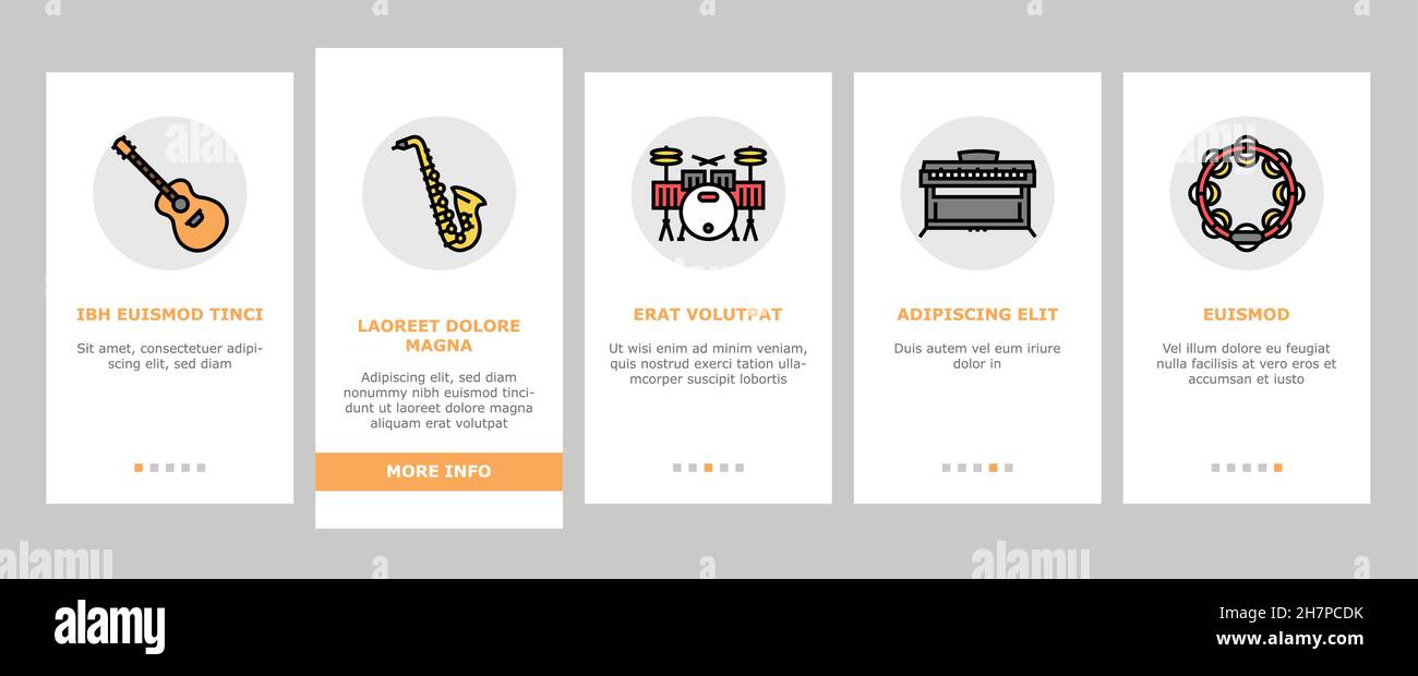 Music Instruments Performance Onboarding Icons Set Vector Stock Vector ...