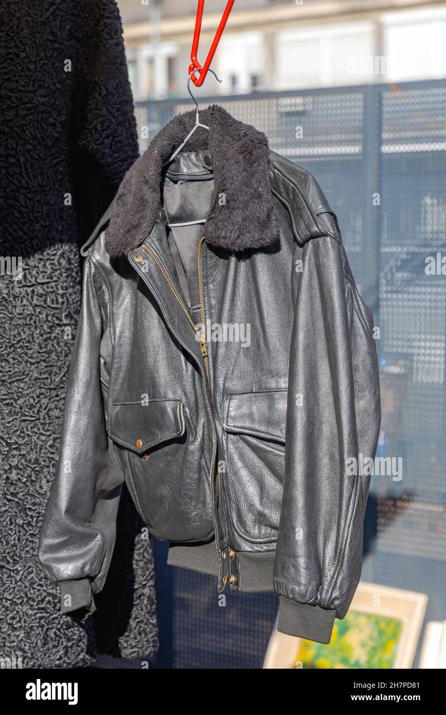 Hanging leather jacket hi-res stock photography and images - Alamy
