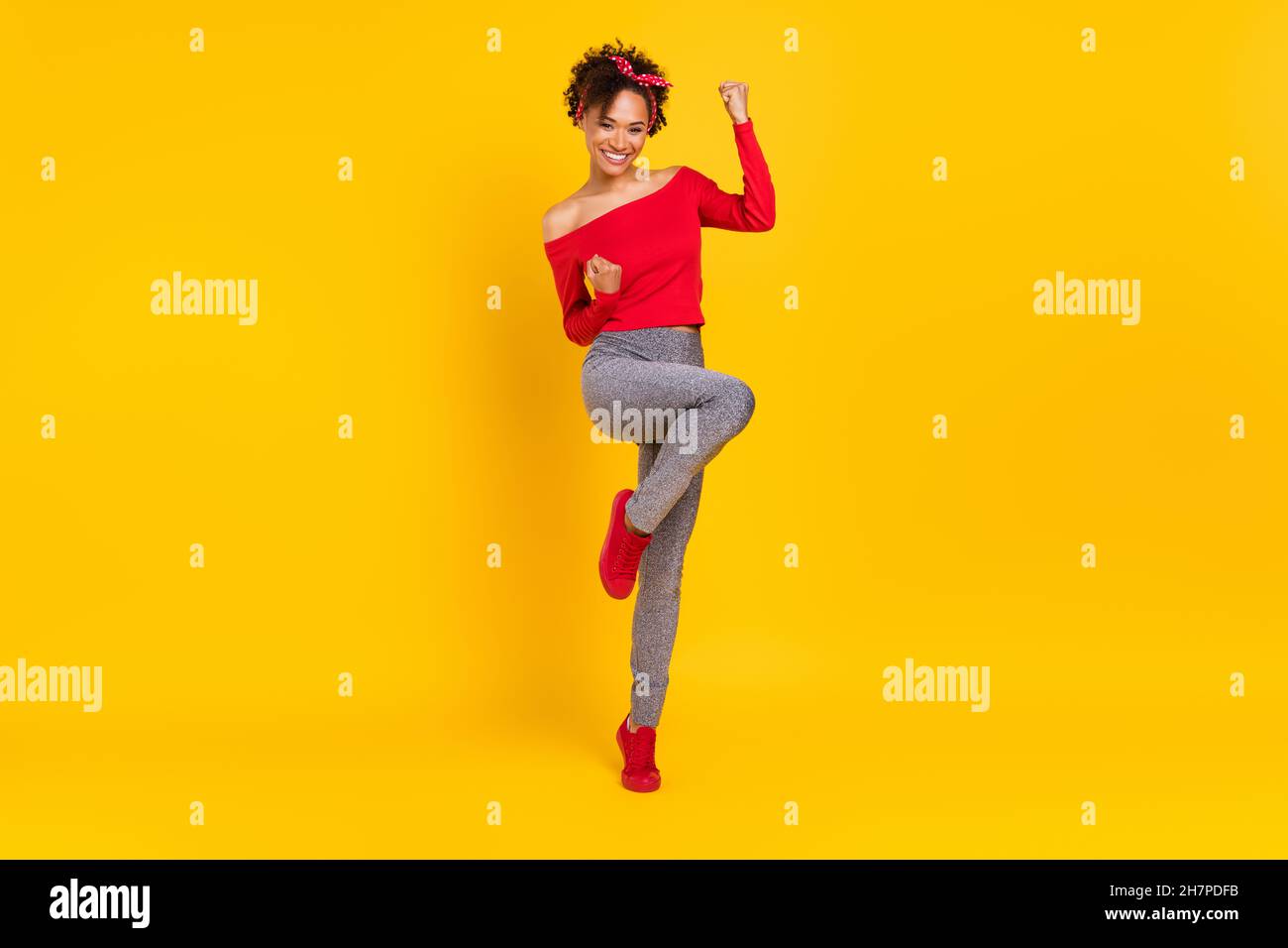 Photo of astonished crazy lady celebrate victory wear pin-up outfit ...