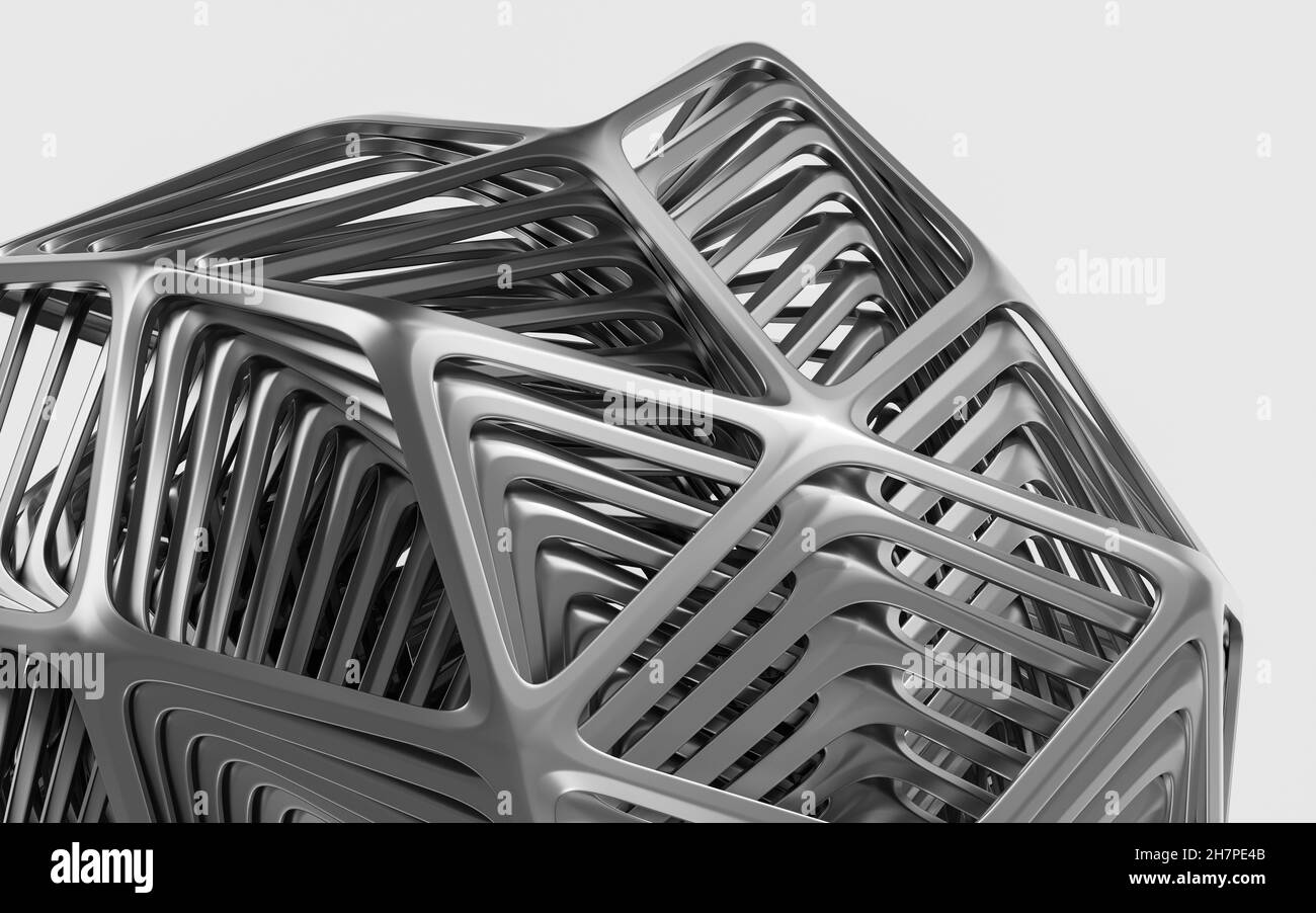 Abstract metal frame with white background, 3d rendering. Computer ...