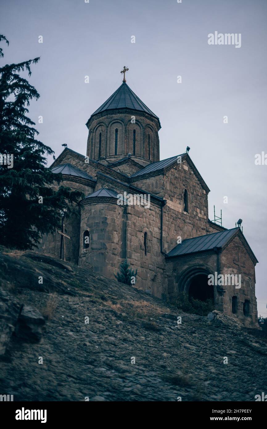 Ancient stone monastery in Georgia. Ancient church of dark stone on the ...