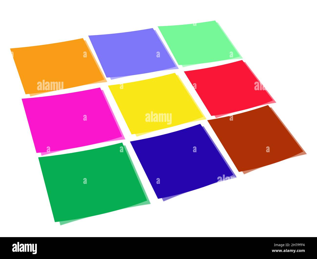 Many colorful paper notes against white background, 3d illustration ...