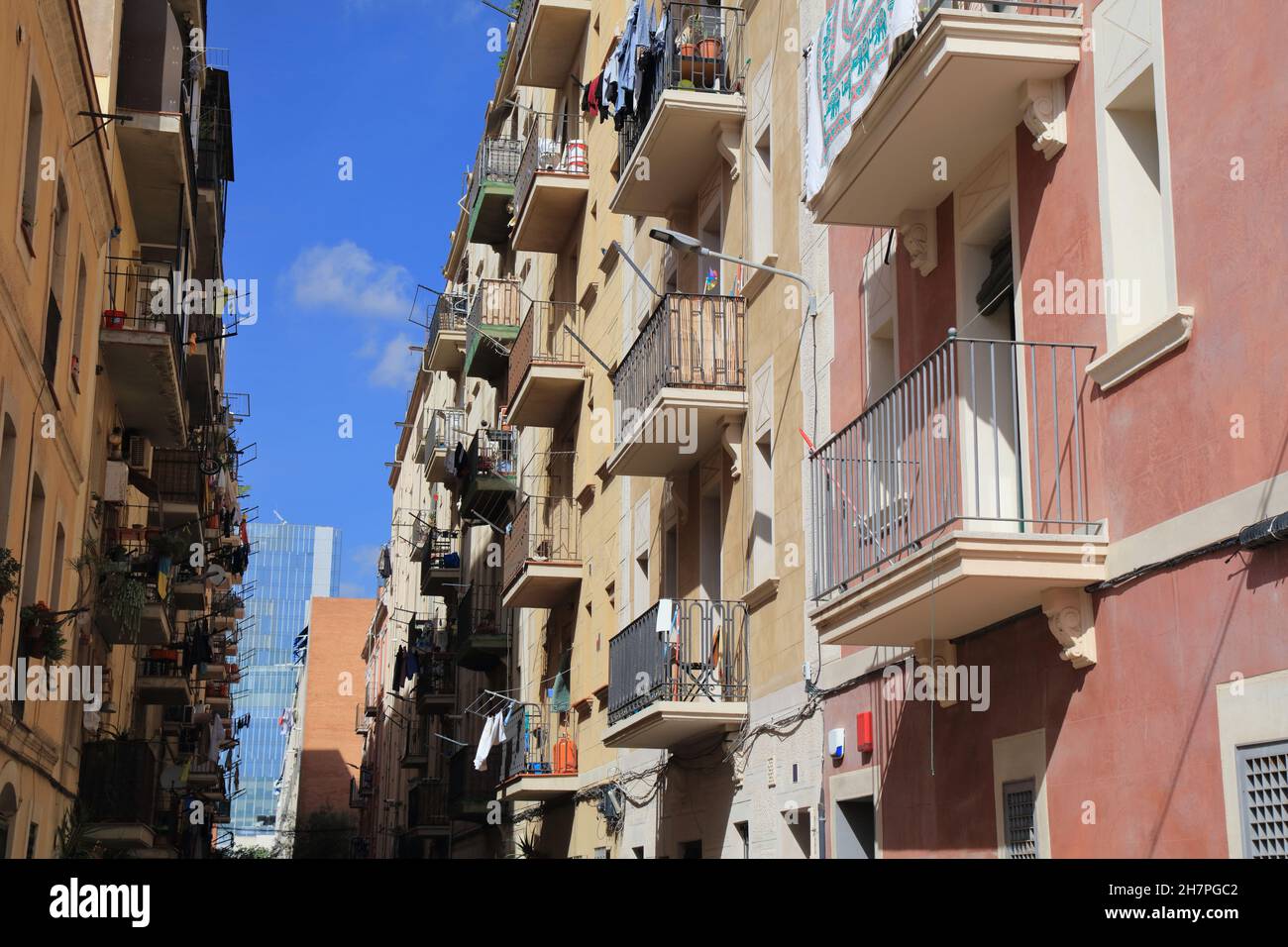 Average residential neighborhood of Barcelona, Spain. Streets of La ...
