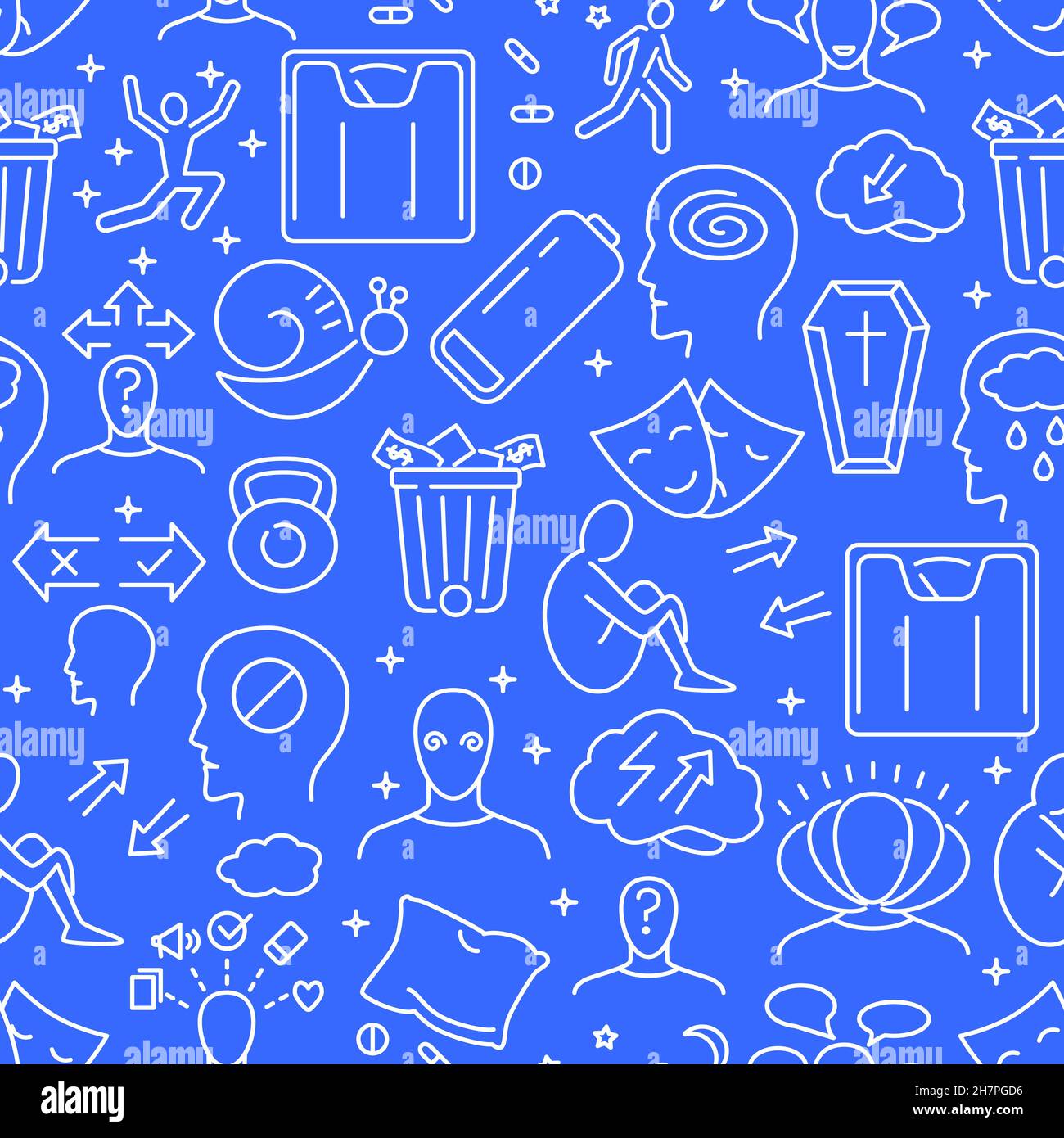 Bipolar disorder seamless pattern in line style. Mood disorder ...