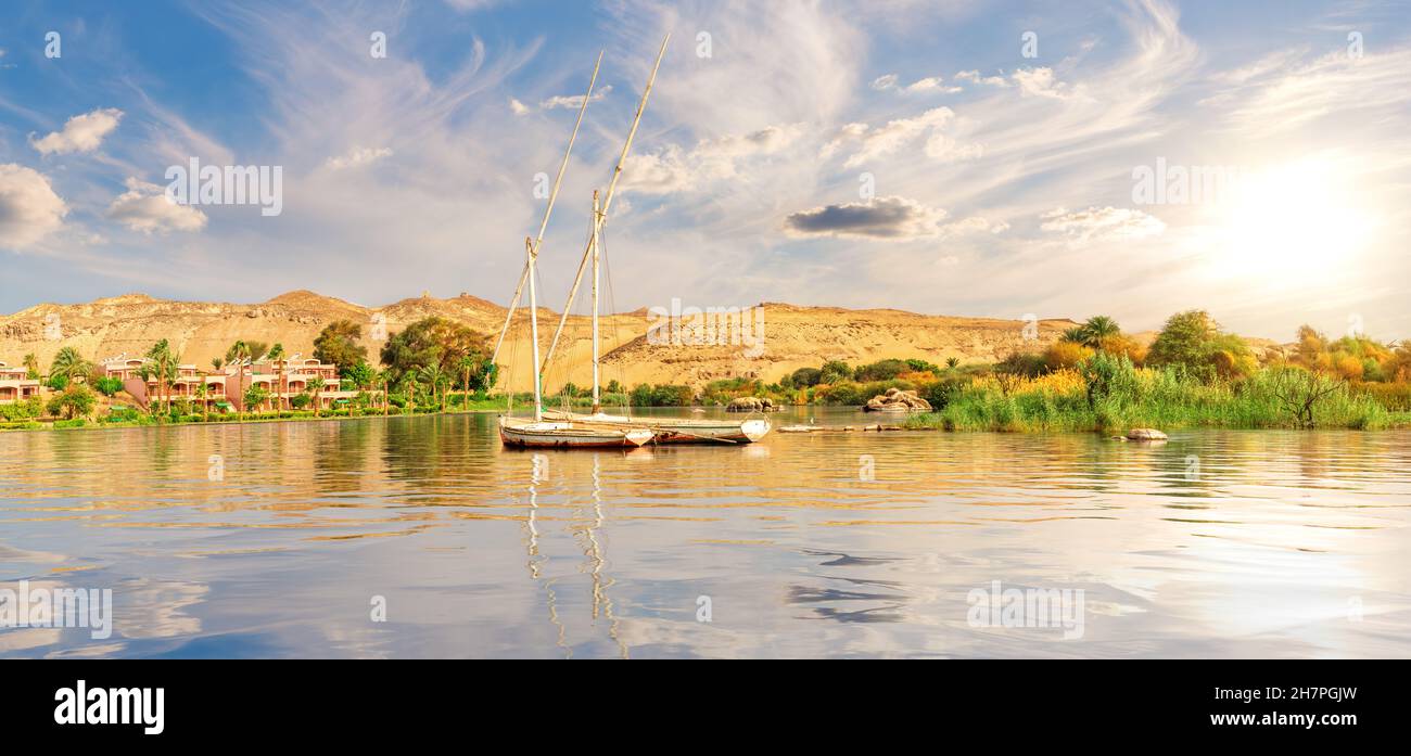 The Nile view in the Aswan desert, Egypt Stock Photo - Alamy