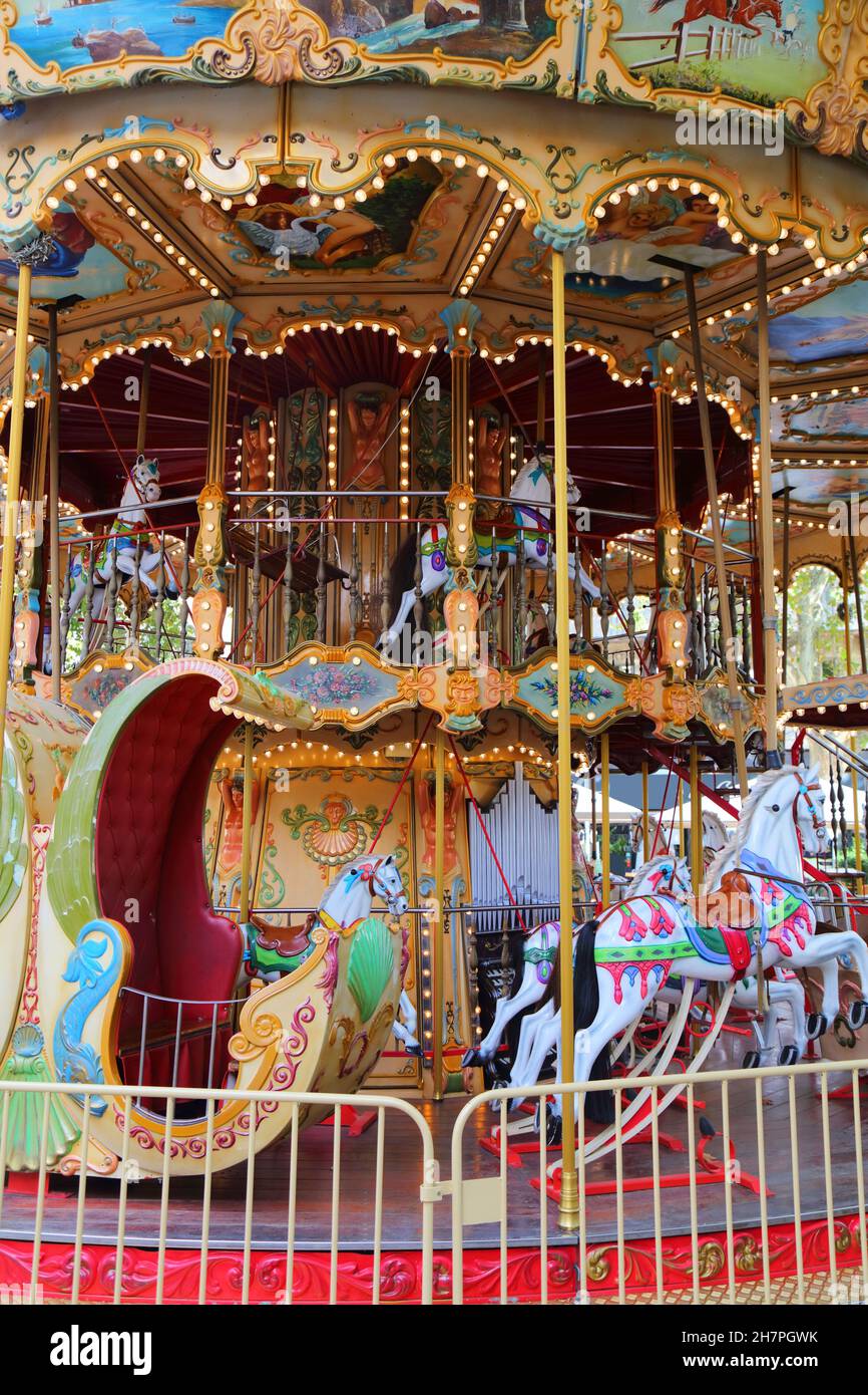 Retro carousel in Avignon, France. Antique fairground merry-go-round ...