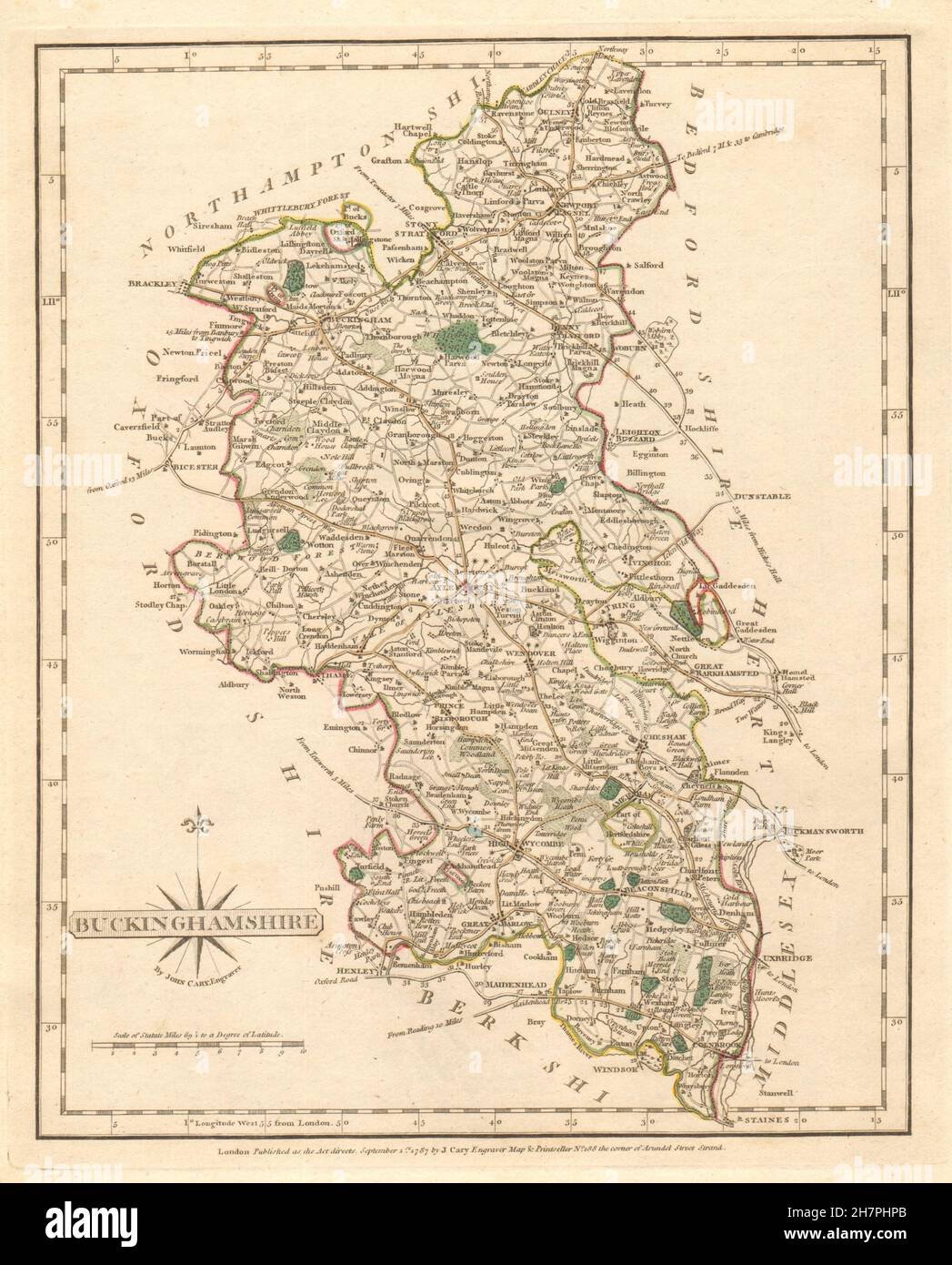 Antique county map of BUCKINGHAMSHIRE by JOHN CARY. Original outline ...