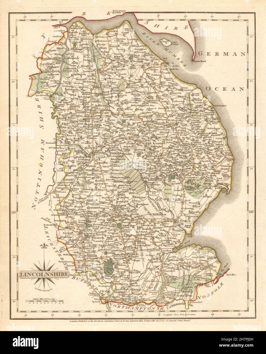 Antique county map of LINCOLNSHIRE by JOHN CARY. Original outline ...