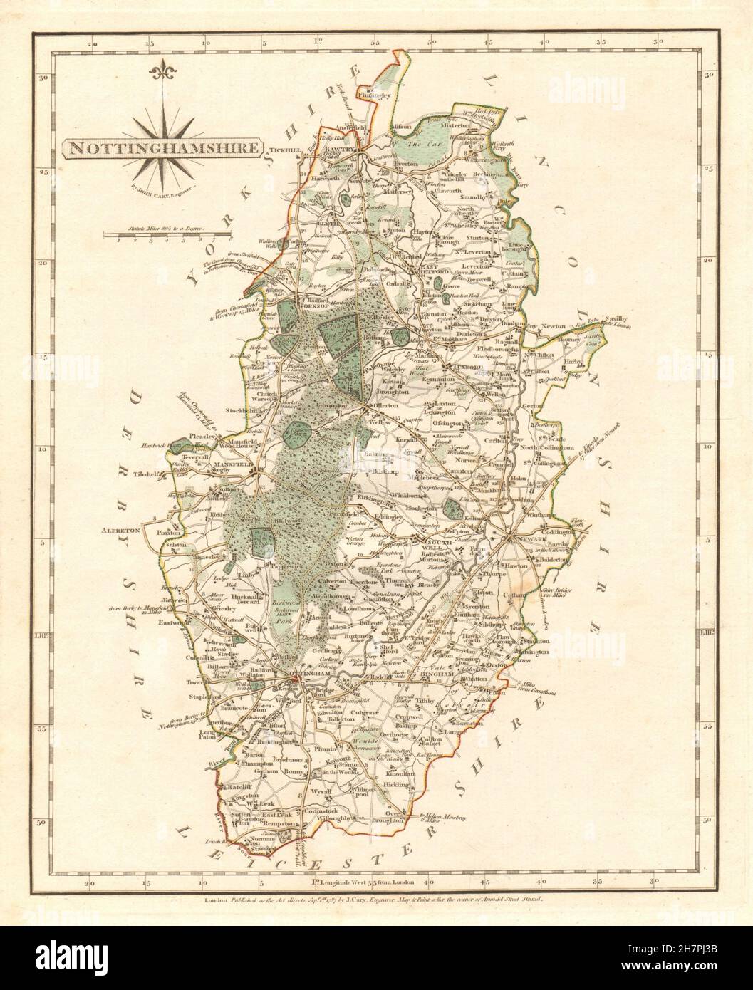Antique county map of NOTTINGHAMSHIRE by JOHN CARY. Original outline ...