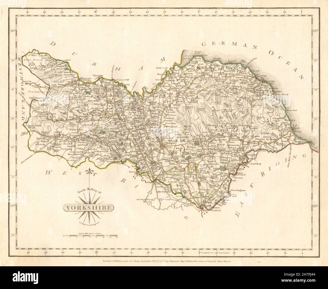 NORTH RIDING OF YORKSHIRE antique map by JOHN CARY. Original outline ...