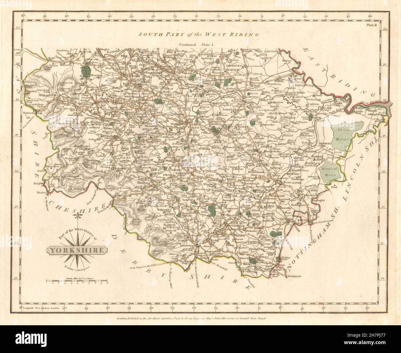 WEST RIDING OF YORKSHIRE-SOUTH antique map by JOHN CARY. Original ...