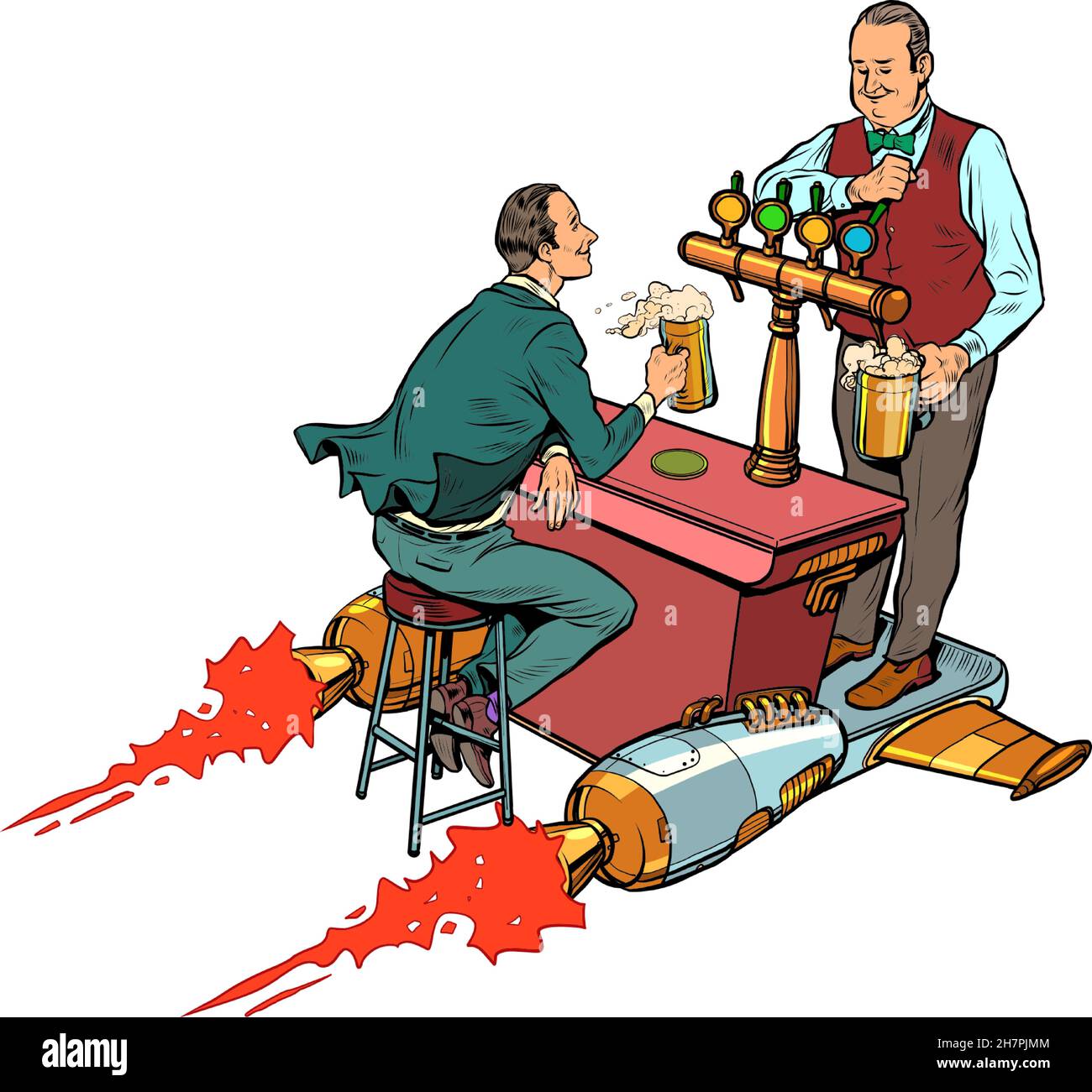 Jet pub of draft beer, alcoholic restaurant flies at high speed Stock ...