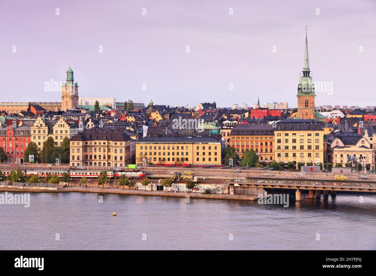 Stockholm sunset skyline in Sweden. Gamla Stan waterfront (the Old Town ...
