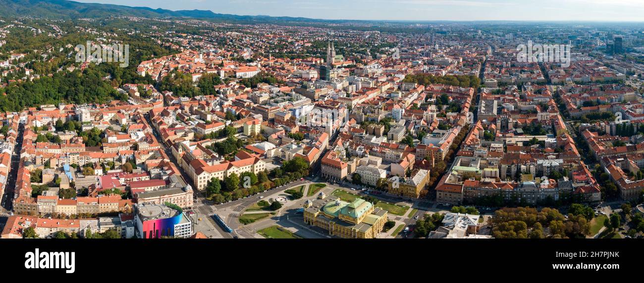 Panorama shot of The Zagreb, Croatia, shoot with drone.A view from the ...